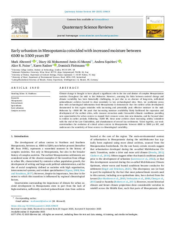 (PDF) Early urbanism in Mesopotamia coincided with increased moisture ...