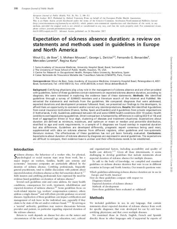 (PDF) Expectation of sickness absence duration: a review on statements ...