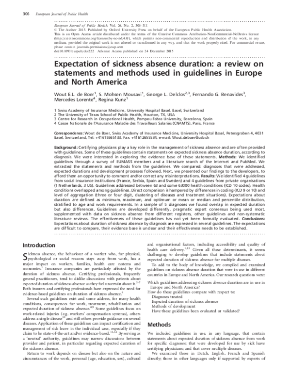 (PDF) Expectation of sickness absence duration: a review on statements ...