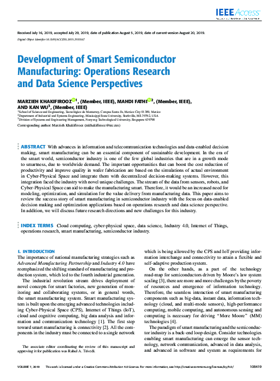 (PDF) Development of Smart Semiconductor Manufacturing: Operations ...