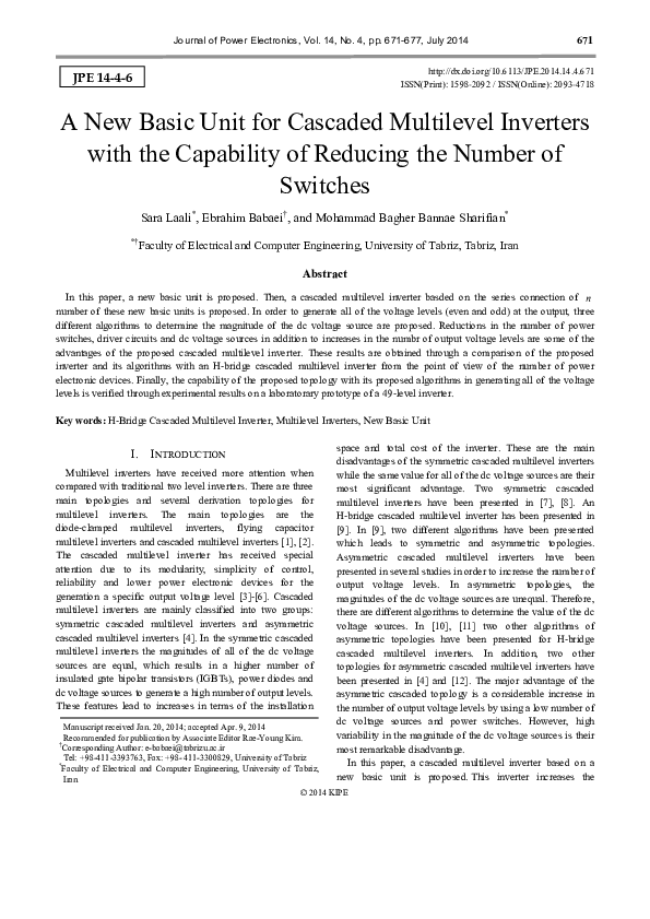 (PDF) A New Basic Unit for Cascaded Multilevel Inverters with the Capability of Reducing the ...