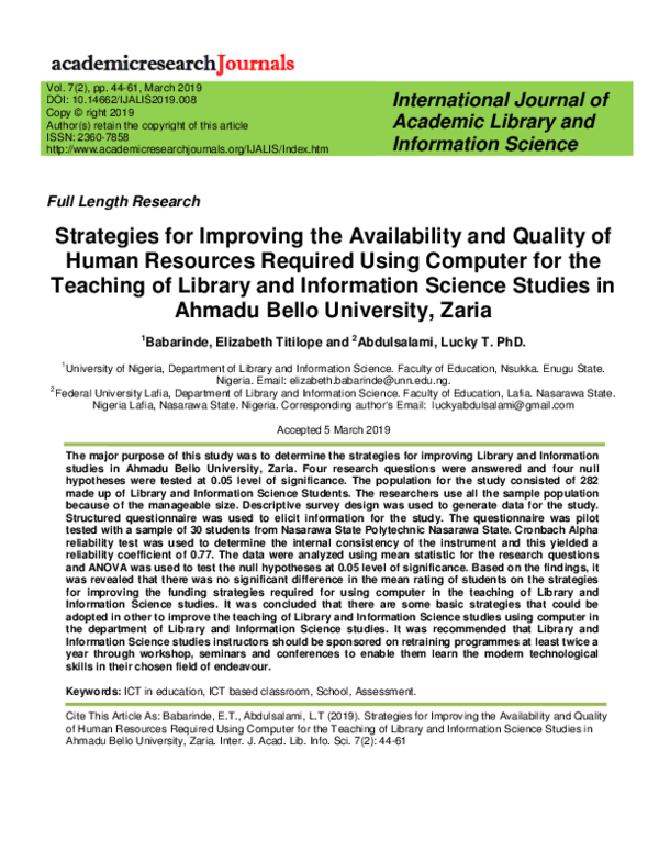 (PDF) Strategies for Improving the Availability and Quality of Human ...