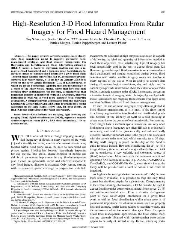 (PDF) High-Resolution 3-D Flood Information From Radar Imagery for ...