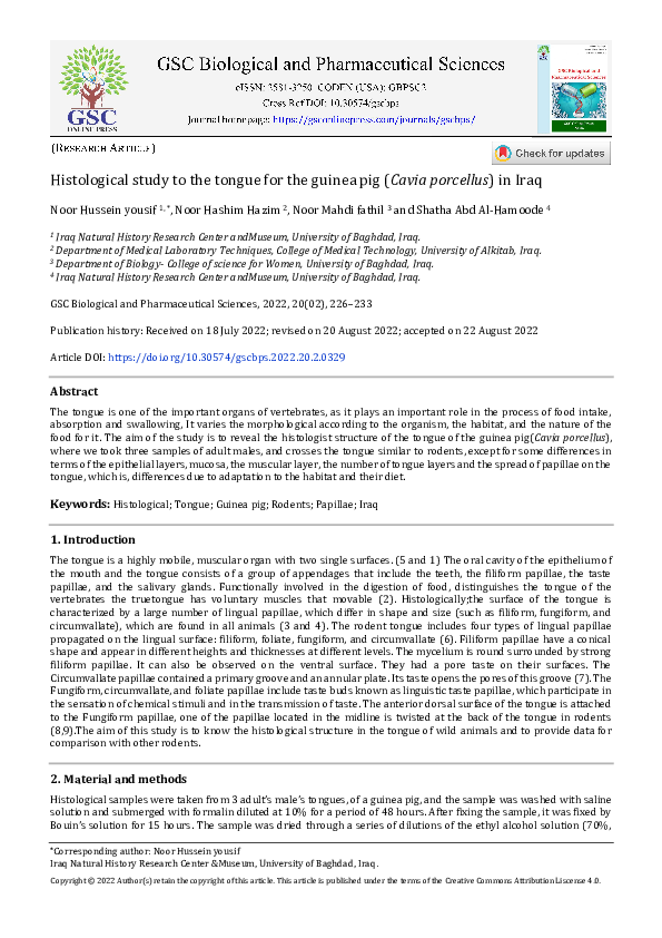 (PDF) Histological study to the tongue for the guinea pig (Cavia ...