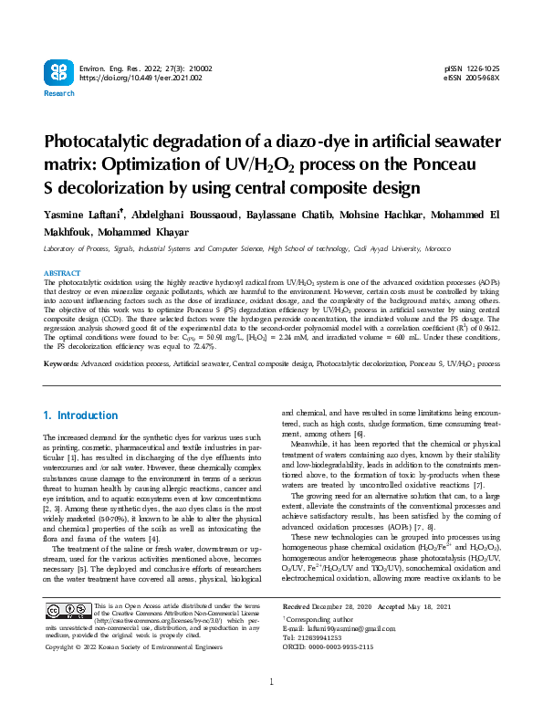 (PDF) Photocatalytic degradation of a diazo-dye in artificial seawater matrix: Optimization of ...