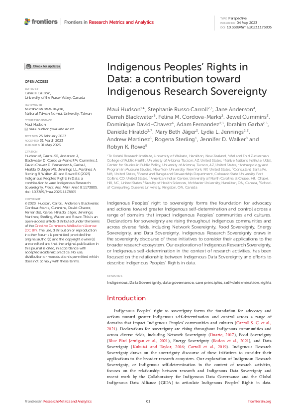 (PDF) Indigenous Peoples' Rights in Data: a contribution toward ...