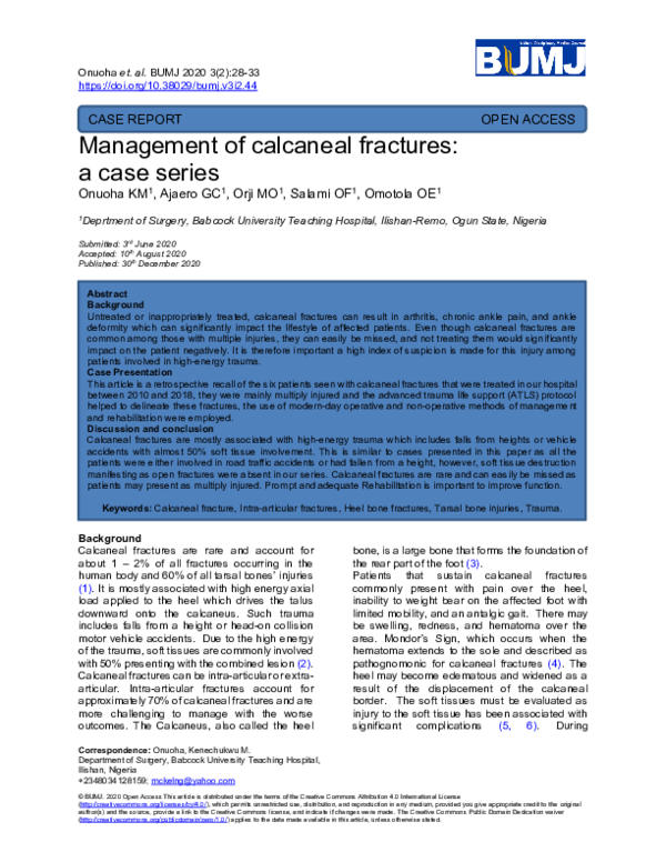 (PDF) Management of calcaneal fractures: a case series