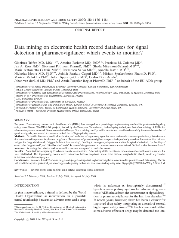 Pdf Data Mining On Electronic Health Record Databases For Signal Detection In