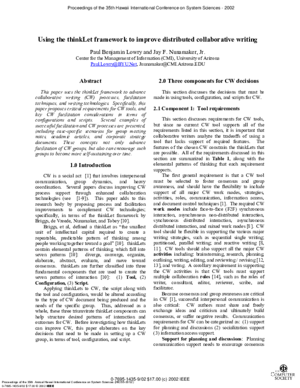(PDF) Using the Thinklet Framework to Improve Distributed Collaborative ...