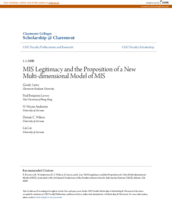 (PDF) MIS Legitimacy and the Proposition of a New Multi-dimensional ...