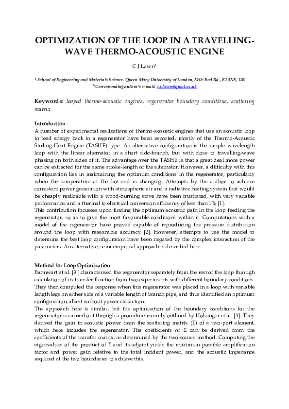 (PDF) Optimization of the loop in a travelling-wave thermo-acoustic engine