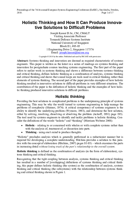 (PDF) Holistic Thinking and How It Can Produce Innova- tive Solutions ...