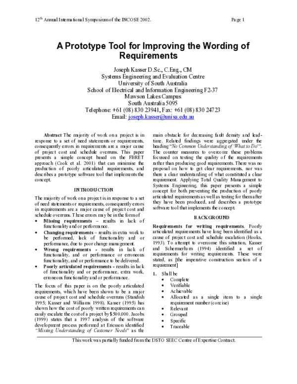 (PDF) 3.5.1 A Prototype Tool for Improving the Wording of Requirements