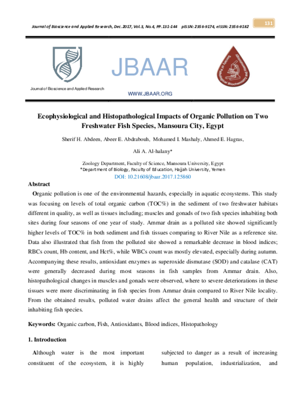 (PDF) Ecophysiological and Histopathological Impacts of Organic ...