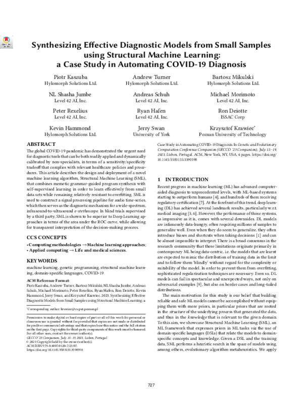 (PDF) Synthesizing Effective Diagnostic Models from Small Samples using ...