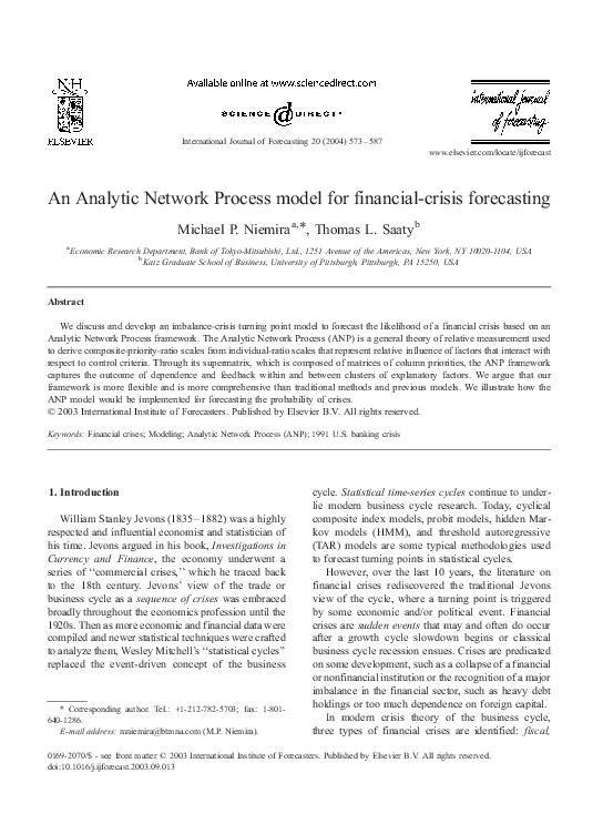 (PDF) An Analytic Network Process model for financial-crisis forecasting