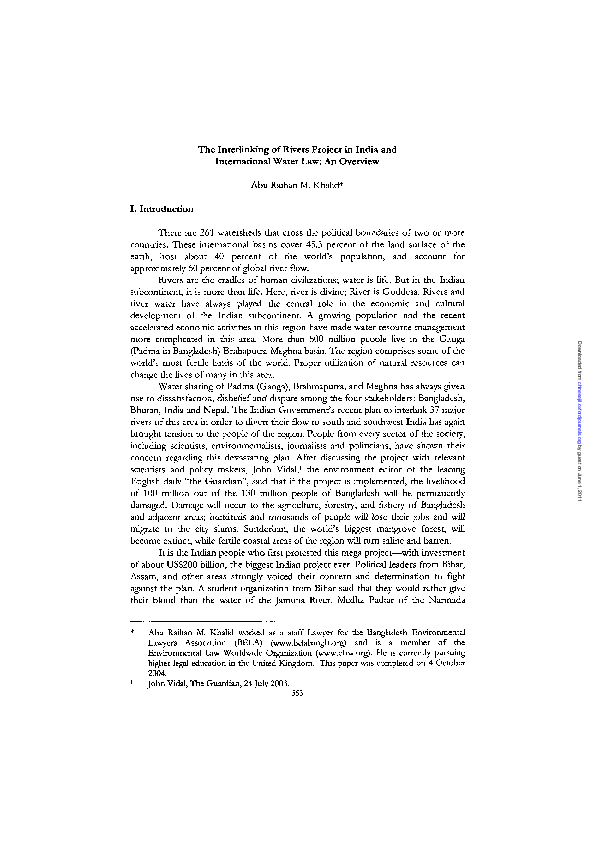 (PDF) The Interlinking of Rivers Project in India and International ...