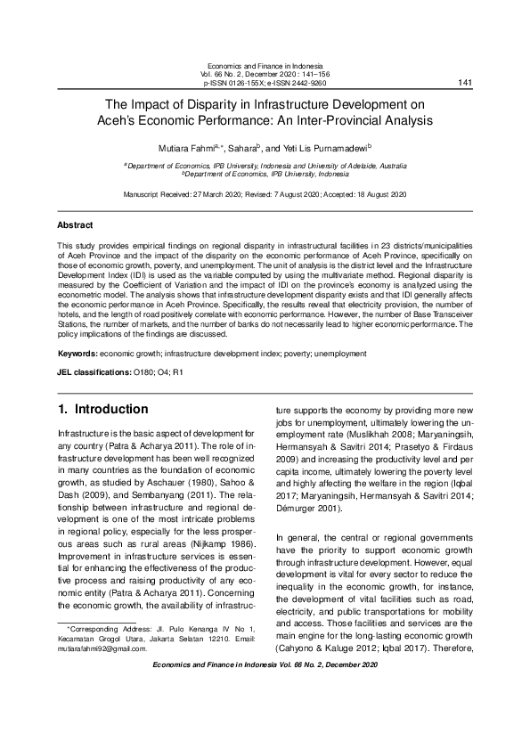 (PDF) The Impact of Disparity in Infrastructure Development on Aceh’s ...