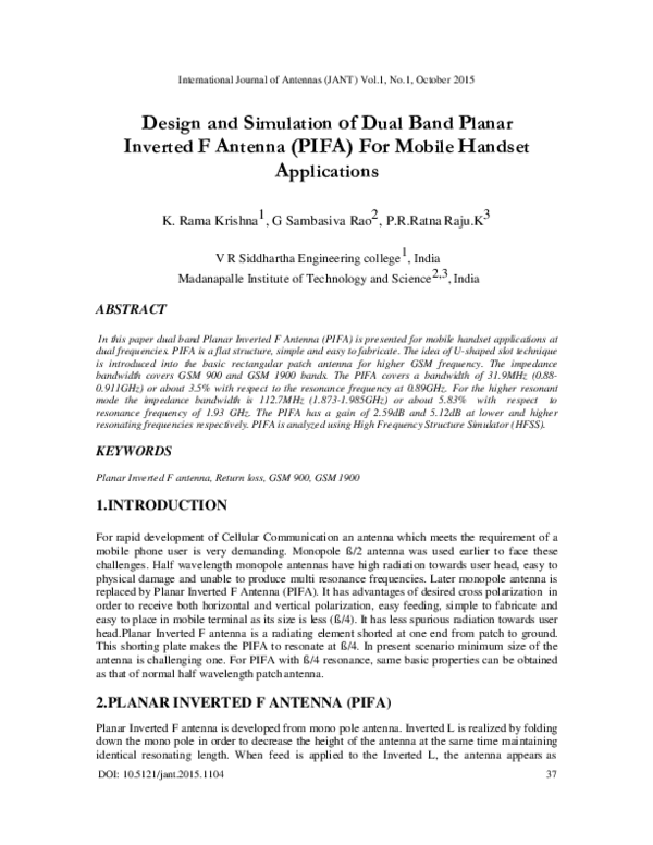 (PDF) Design and Simulation of Dual Band Planar Inverted F Antenna (PIFA) For Mobile Handset ...