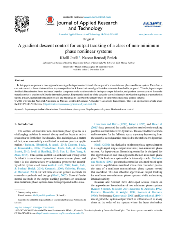 (PDF) A gradient descent control for output tracking of a class of non ...