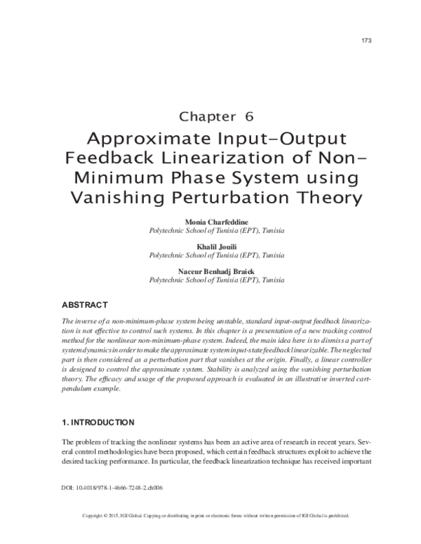 (PDF) Approximate Input-Output Feedback Linearization of Non-Minimum Phase System using ...