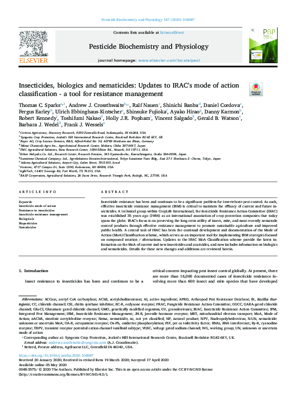 (PDF) Insecticides, biologics and nematicides: Updates to IRAC’s mode ...