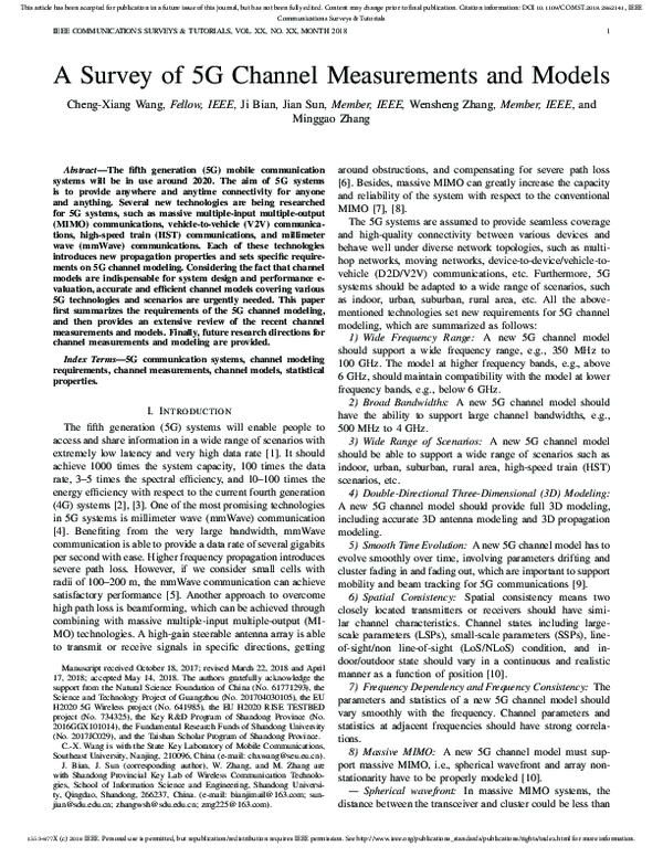 (PDF) A Survey of 5G Channel Measurements and Models