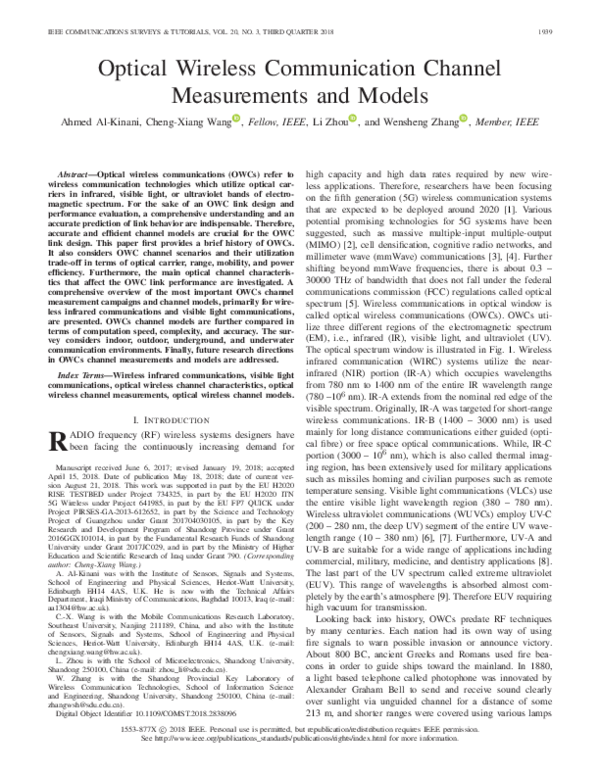 (PDF) Optical Wireless Communication Channel Measurements and Models
