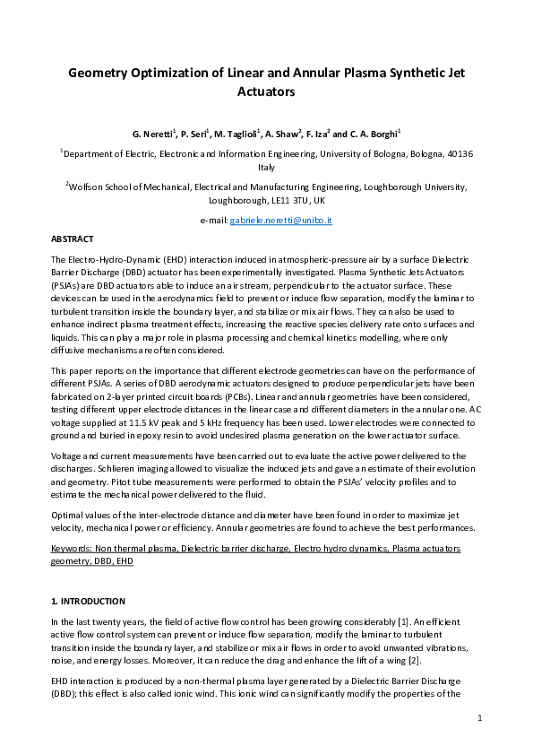 (PDF) Geometry optimization of linear and annular plasma synthetic jet ...