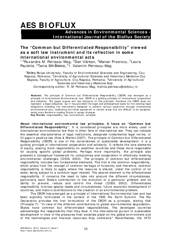 (PDF) The “Common but Differentiated Responsibility” viewed as a soft ...