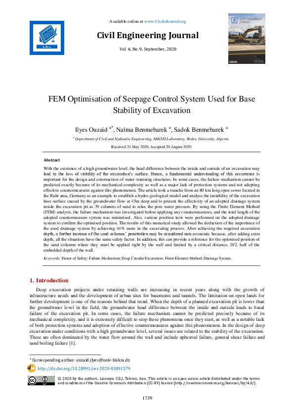 (PDF) FEM Optimisation of Seepage Control System Used for Base Stability of Excavation