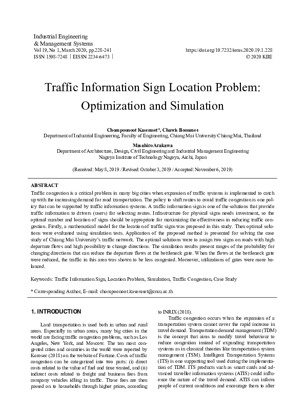 (PDF) Traffic Information Sign Location Problem: Optimization and ...