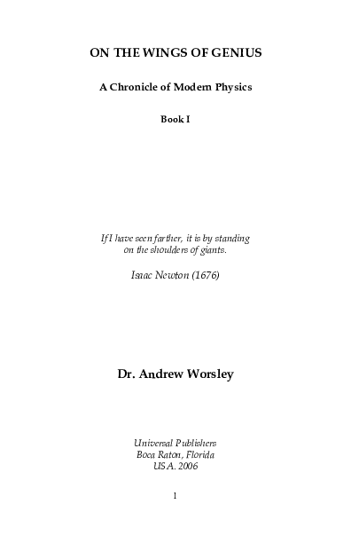 (PDF) On the wings of genius: a chronicle of modern physics: Book 1