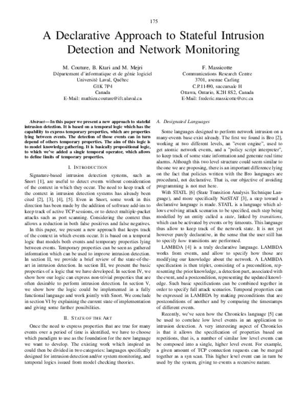 (PDF) A declarative approach to stateful intrusion detection and network monitoring