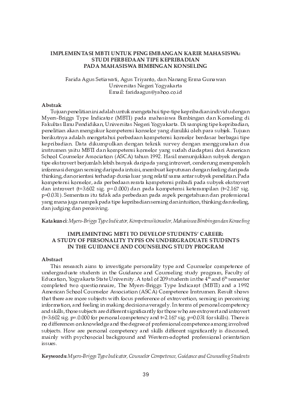 (PDF) Implementasi Mbti Untuk Pengembangan Karir Mahasiswa: Studi ...