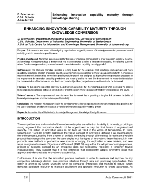(PDF) Enhancing innovation capability maturity through knowledge conversion