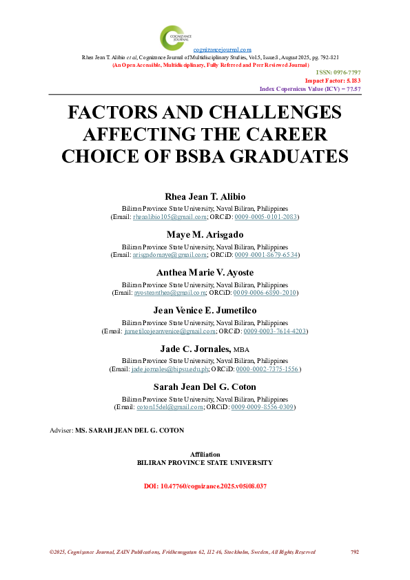 (PDF) FACTORS AND CHALLENGES AFFECTING THE CAREER CHOICE OF BSBA GRADUATES