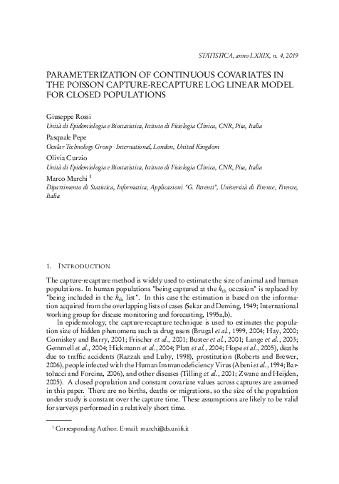 (PDF) Parameterization of Continuous Covariates in the Poisson Capture ...