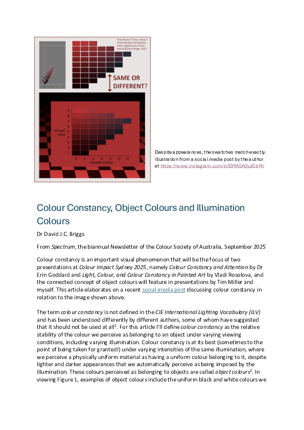 (PDF) Colour Constancy, Object Colours and Illumination Colours