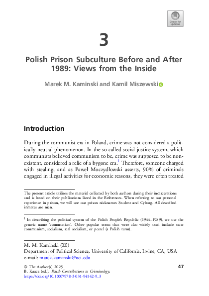 (PDF) Polish Prison Subculture Before and After 1989: Views from the Inside
