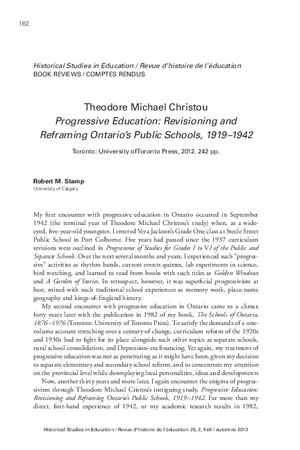 (PDF) Progressive Education: Revisioning and Reframing Ontario's Public ...