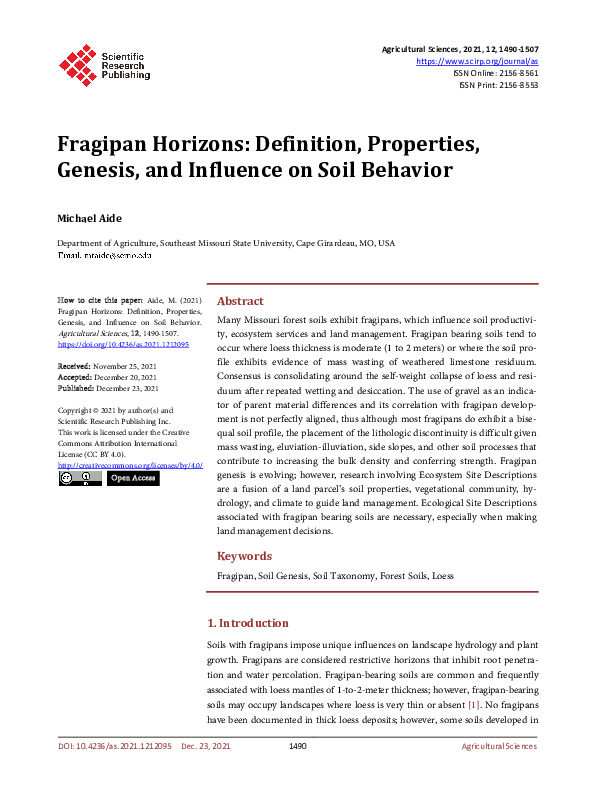 (PDF) Fragipan Horizons: Definition, Properties, Genesis, and Influence ...