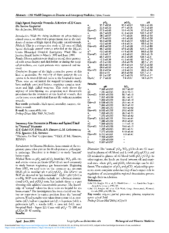 (PDF) High Speed Projectile Wounds: A Review of 22 Cases