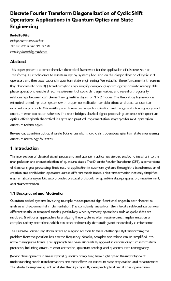 (PDF) Discrete Fourier Transform Diagonalization of Cyclic Shift Operators: Applications in ...