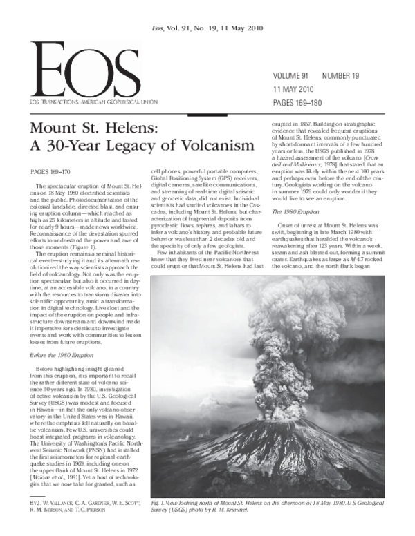 (PDF) Mount St. Helens: A 30‐Year Legacy of Volcanism