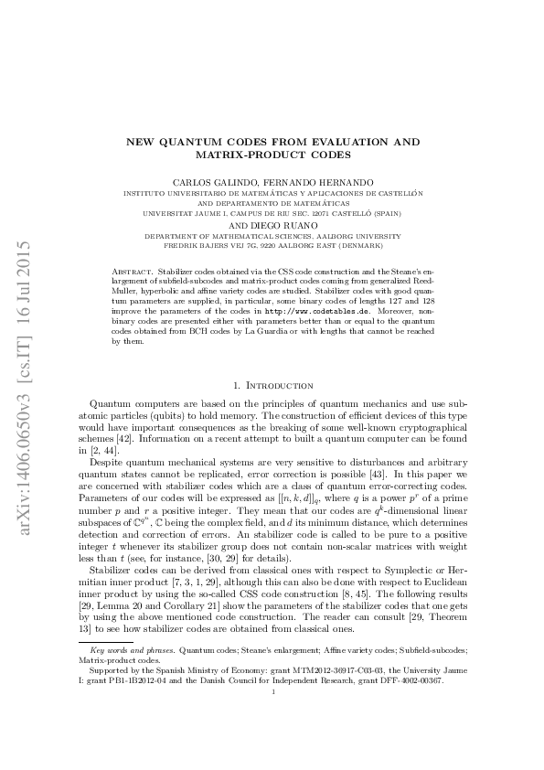 (PDF) New quantum codes from evaluation and matrix-product codes