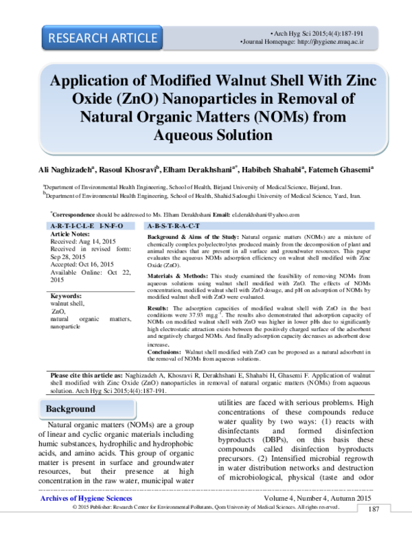 (PDF) Application of walnut shell modified with Zinc Oxide (ZnO ...
