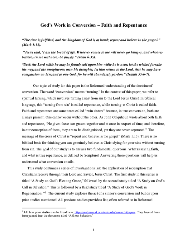 (PDF) A Study on Conversion (Faith and Repentance)