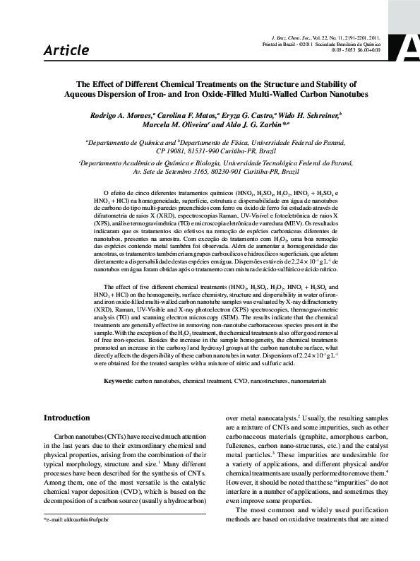 (PDF) The effect of different chemical treatments on the structure and stability of aqueous ...