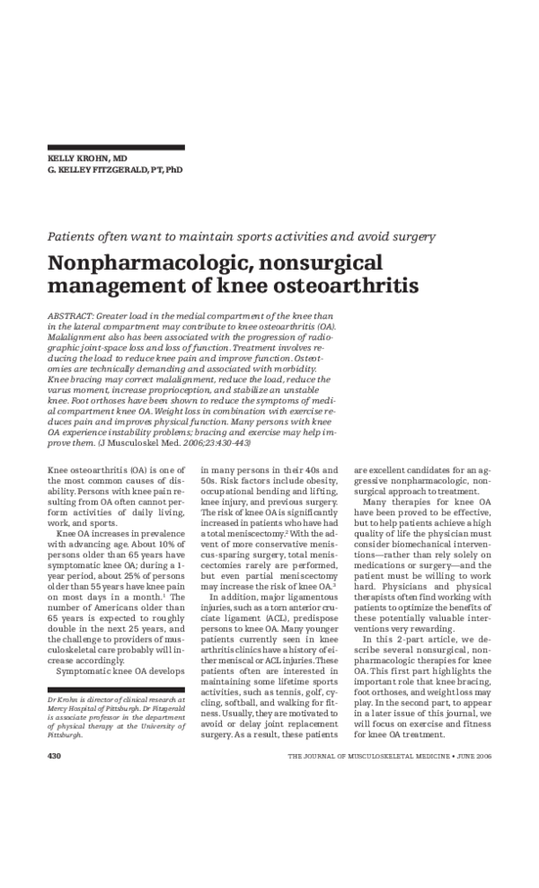 (PDF) Nonpharmacologic, nonsurgical management of knee osteoarthritis